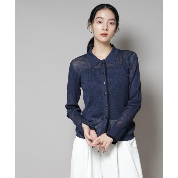 ナノユニバース（NANO universe）/バイカラーシアーリブ衿付きカーディガン