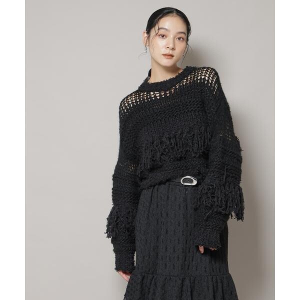 ナノユニバース（NANO universe）/異素材ボーダーフリンジニットプルオーバー