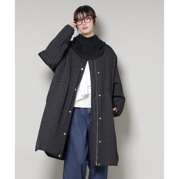 ナノユニバース（NANO universe）/撥水加工 中綿キルティングウエストドロストノーカラーコート