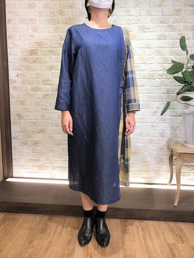 アル・ディ・ラ/無地ｘチェック切替ワンピース