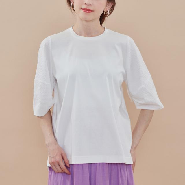 アル・ディ・ラ（AL DI LA）/[ 洗える ] [ 凹凸素材 ] 袖格子レースカットソー