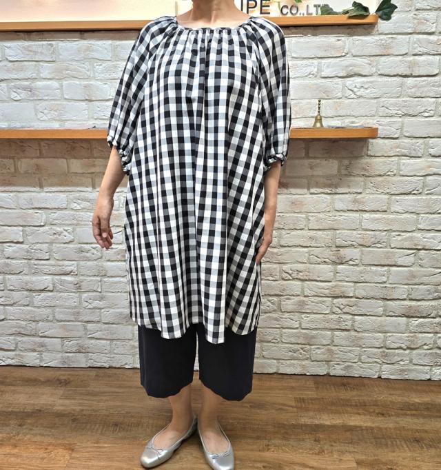 アル・ディ・ラ（AL DI LA）/[ 洗える ] サッカーチェック柄　ギャザーチュニック