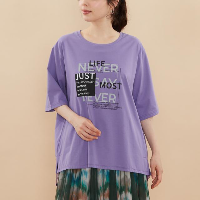 アル・ディ・ラ（AL DI LA）/[ 洗える ] 裾チュールプリントTシャツ