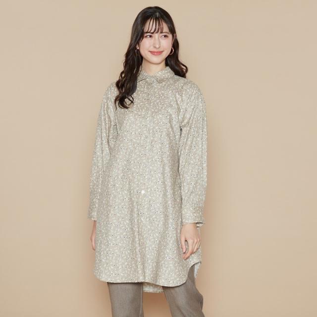 アル・ディ・ラ（AL DI LA）/【洗える】猫柄サイドポケット付きロングブラウス　【日本製】made in japan