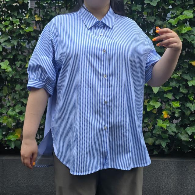 アル・ディ・ラ（AL DI LA）/【洗える】5分袖裾チュール使いストライプシャツ