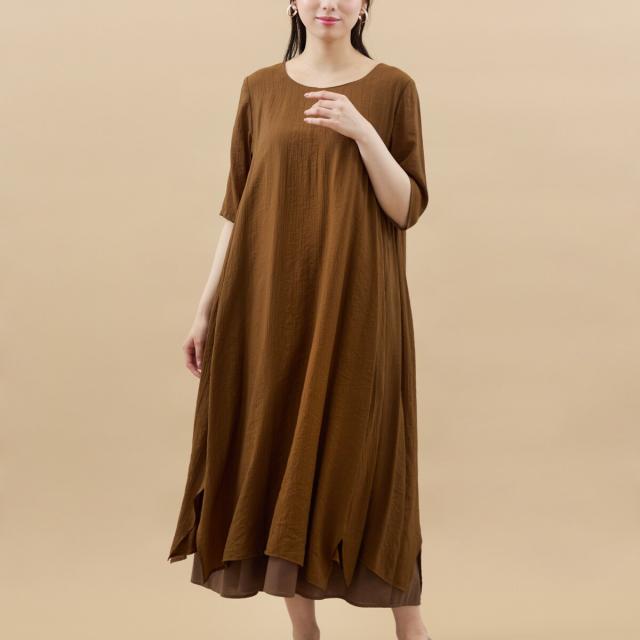 アル・ディ・ラ（AL DI LA）/【洗える】5分袖 楊柳ワンピース