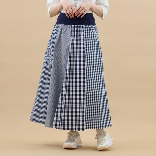 アル・ディ・ラ（AL DI LA）/【洗える・ウエストゴム】チェック柄切り替えスカート
