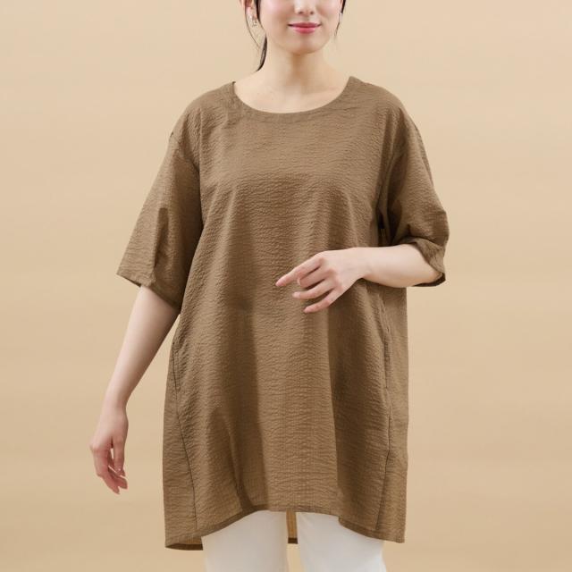 アル・ディ・ラ（AL DI LA）/【洗える】【サッカー地】後シャーリングチュニック 【ノンアイロン】