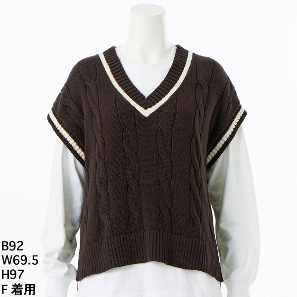 アル・ディ・ラ（AL DI LA）/【洗える】Vネックケーブル綿ニット