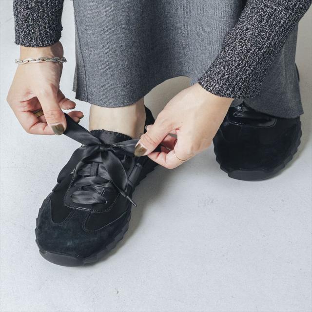 EVOL（EVOL）/【25春夏新作】【軽量・本革】サテンリボンレースアップスニーカー IY5748