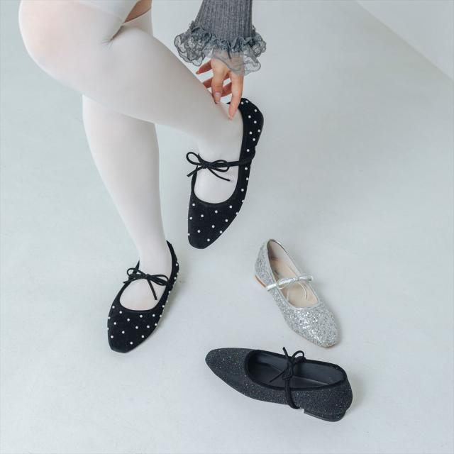 EVOL（EVOL）/【25秋冬新作】 【ふかふか・クッション入り】ラウンドリボンフラットパンプス IZ5811