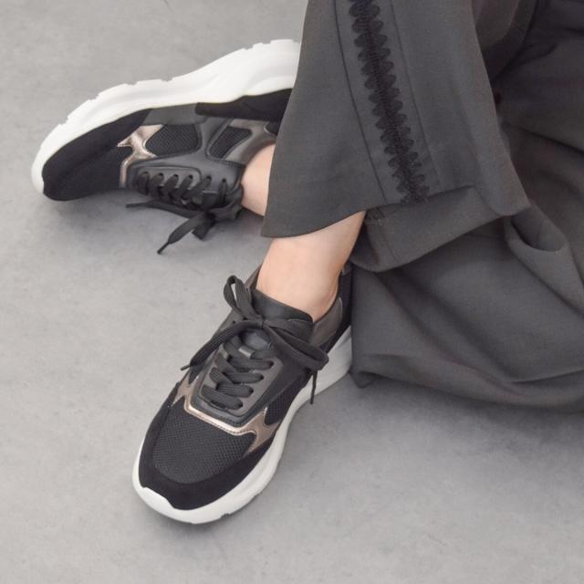 パラディクルール（PARADIS COULEUR）/PARADIS COULEUR◆5cmヒール◆異素材コンビレースアップスニーカー