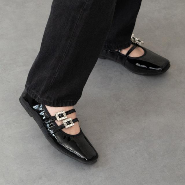 パラディクルール（PARADIS COULEUR）/25秋冬新作◆PARADIS COULEUR◆1．2cmヒールビジューバックルダブルストラップバレエ