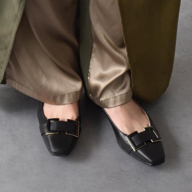 パラディクルール（PARADIS COULEUR）/PARADIS COULEUR◆2cmヒール◆ソフトスクエアローヒールバックルパンプス