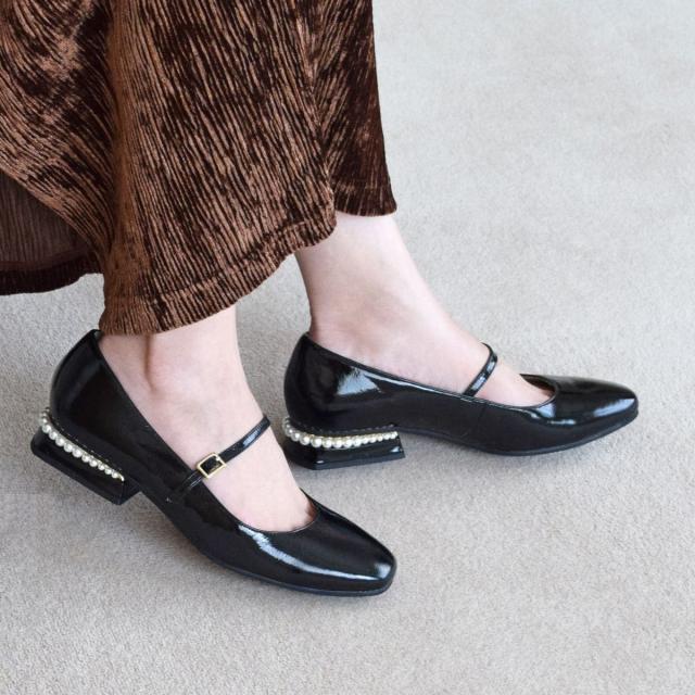 パラディクルール（PARADIS COULEUR）/PARADIS COULEUR◆2cmヒール◆パールヒールストラップパンプス