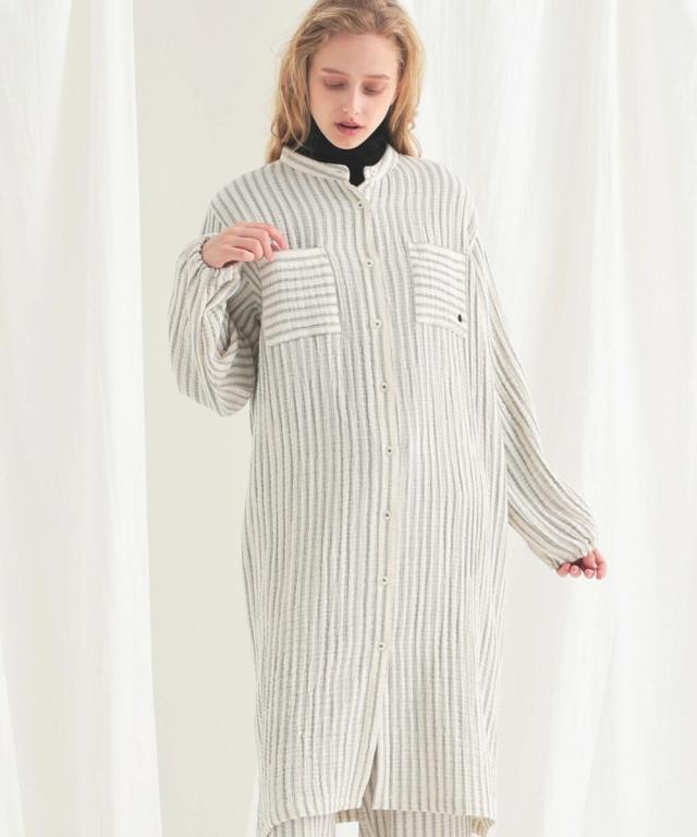 ナルエー（narue）/ ルームウェア　 シュークリームガーゼR　4+ストライプ　ワンピース