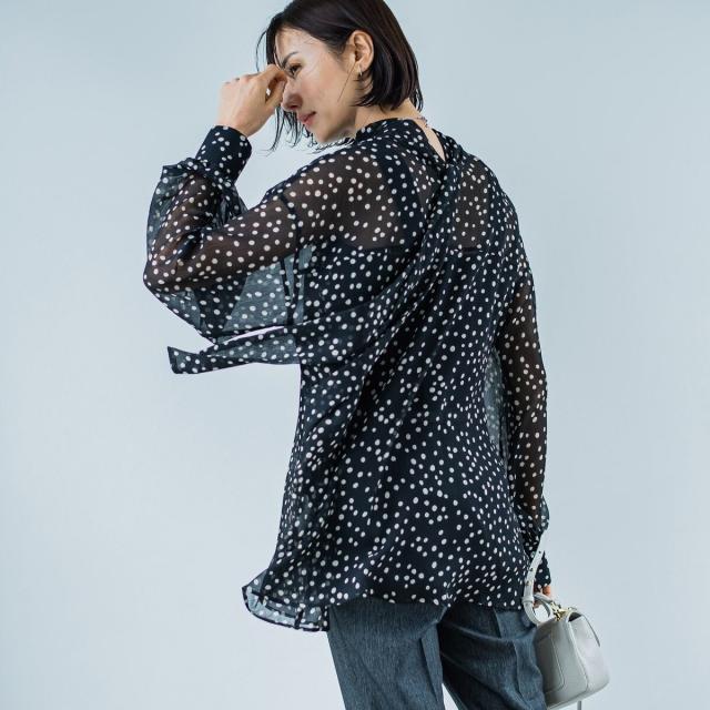 ロートレアモン（LAUTREAMONT）/楊柳ドットプリント2WAYブラウス≪洗濯機で洗える≫