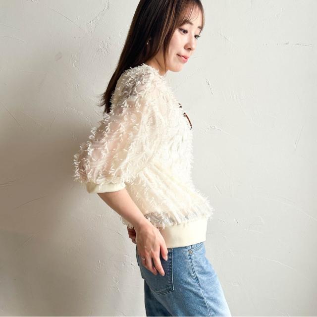 ロートレアモン（LAUTREAMONT）/【WEB限定】リボンカットジャガードシアーブラウス