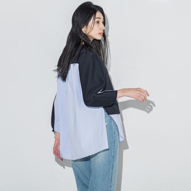 ラエフ（la．f．．．）/【洗濯機で洗える/2wayストレッチ】異素材ドッキングデザインカットソー