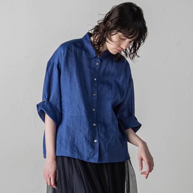 ラエフ（la．f．．．）/【新色追加】クロップド丈ラミーシャツ≪手洗い可能≫