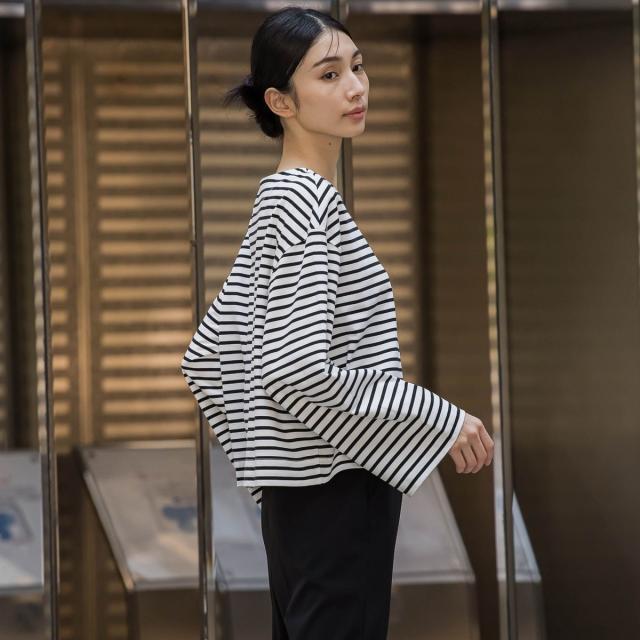 ラエフ（la．f．．．）/ワイドスリーブボーダーカットソー≪洗濯機で洗える/吸水速乾/紫外線防止≫