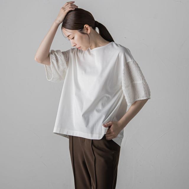 ラエフ（la．f．．．）/袖ジャガードポンチカットソー≪洗濯機で洗える/接触冷感/紫外線防止≫