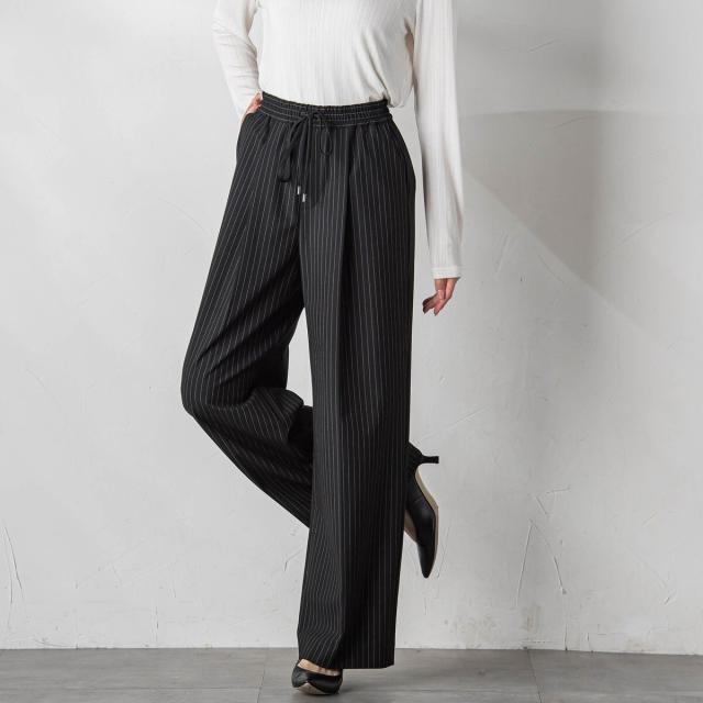 ラエフ（la．f．．．）/ピンストライプストレッチパンツ≪洗濯機で洗える/防シワ/セットアップ対応≫