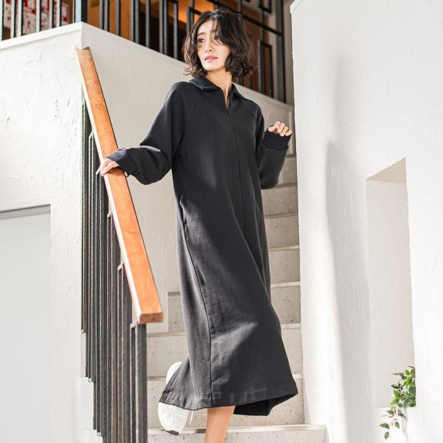 ラエフ（la．f．．．）/裏毛ロングワンピース≪洗濯機で洗える≫