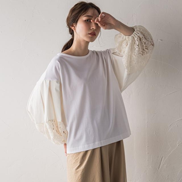 ラエフ（la．f．．．）/【biyori】”二の腕すっきり”レース袖カットソー≪手洗い可能≫
