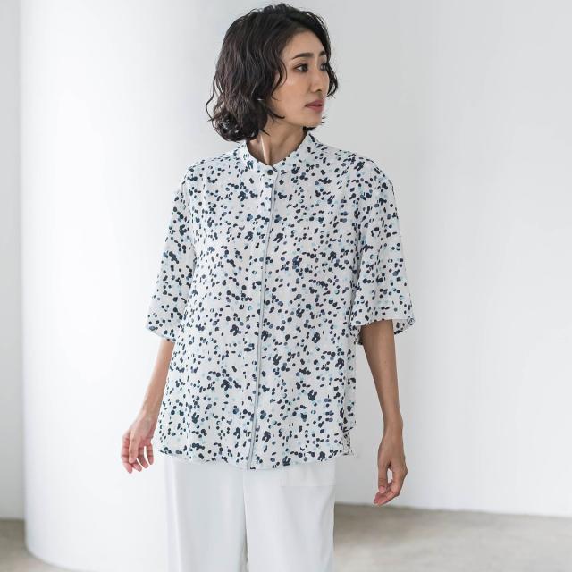 ラエフ（la．f．．．）/手描きドットプリントシャツ≪洗濯機で洗える≫