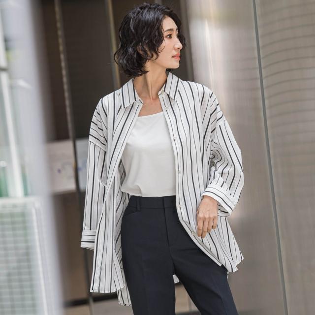 ラエフ（la．f．．．）/オーバーサイズストライプシャツ≪洗濯機で洗える≫