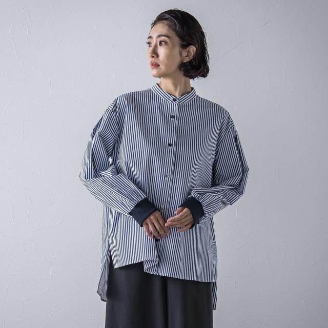 ラエフ（la．f．．．）/【biyori/極】”こなれ袖がポイント”バンドカラーシャツ