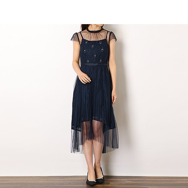 アシール/チュールプリーツレース重ねワンピース　結婚式/セレモニー/パーティー/二次会/同窓会