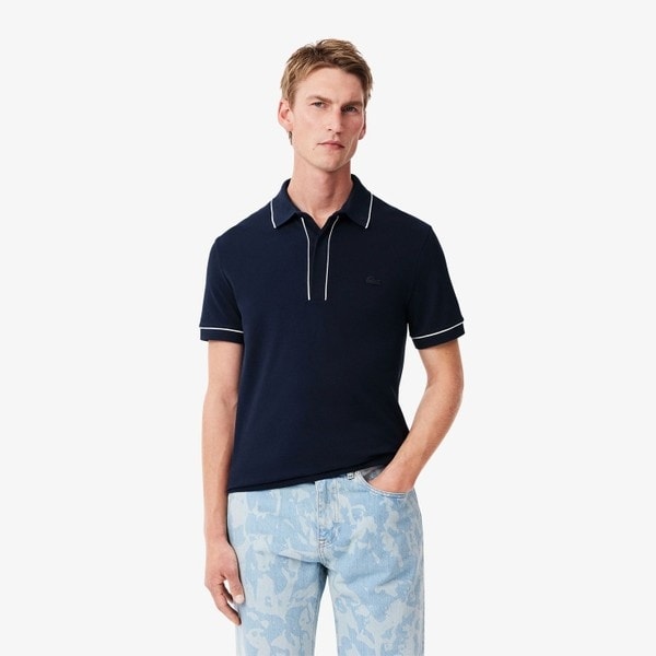 ラコステ（LACOSTE）/オーガニックコットン ストレッチ鹿の子 配色パイピング比翼ポロシャツ