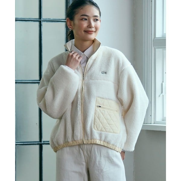 ラコステ（LACOSTE）/リブニットスタンドカラーソフトボアジャケット / スタンドジップボアブルゾン