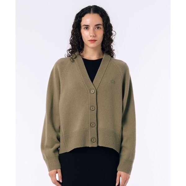 ラコステ（LACOSTE）/編地切り替えニット クロップド丈 ショートカーディガン