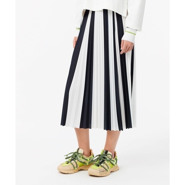 ラコステ（LACOSTE）/ポリエステル鹿の子 ランダムストライプ プリーツスカート / ロングスカート