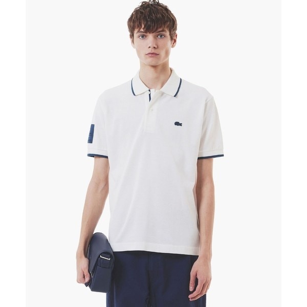 ラコステ（LACOSTE）/スリーブネームパッチ 配色ライン鹿の子地ポロシャツ