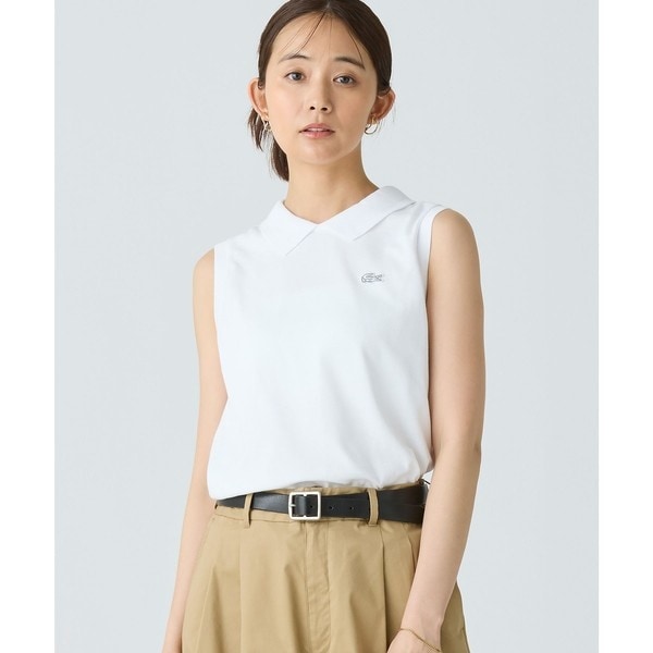 ラコステ（LACOSTE）/コットン鹿の子 メッシュカラー バックボタンノースリーブポロシャツ