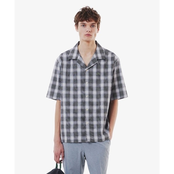 ラコステ（LACOSTE）/リネンブレンドオープンカラーオンブレチェックシャツ