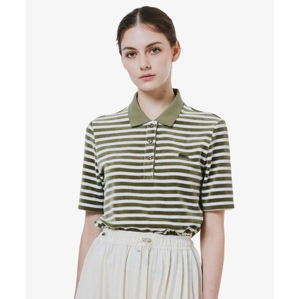 ラコステ（LACOSTE）/ベロアボーダー半袖ポロシャツ