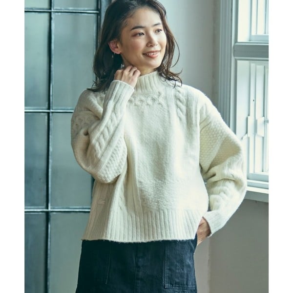 ラコステ（LACOSTE）/パッチワークエフェクト ウールニットハイネックセーター