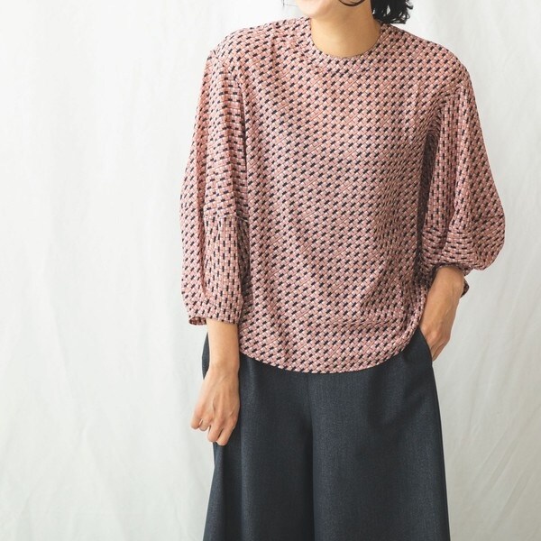 ナラカミーチェ（NARACAMICIE）/ジョーゼット幾何プリント変形スリーブ