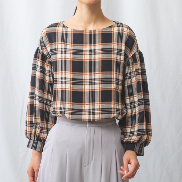 ナラカミーチェ（NARACAMICIE）/ツイルチェックドロップパフスリーブブラウス