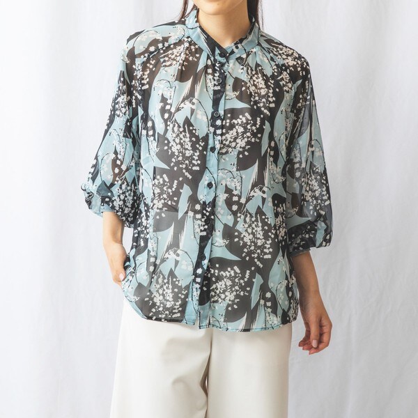 ナラカミーチェ/シフォンリリープリントラグランスリーブブラウス