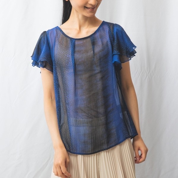 ナラカミーチェ（NARACAMICIE）/【NARACAMICIE】リザードミックスプリントフリルスリーブ半袖ブラウス