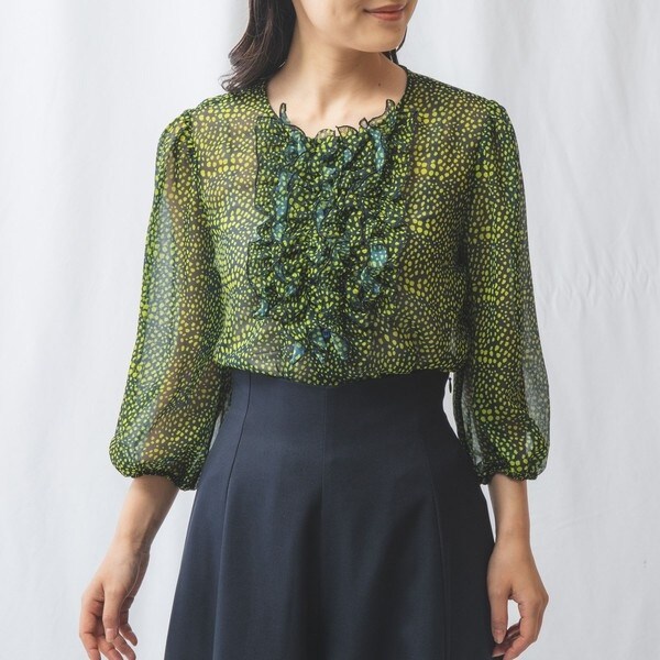 ナラカミーチェ（NARACAMICIE）/変形ドットプリントシフォンフリルブラウス