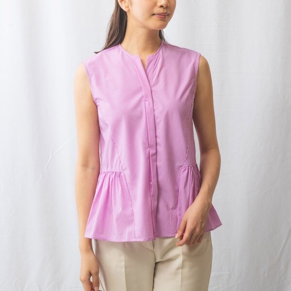 ナラカミーチェ（NARACAMICIE）/細ストライプノースリーブペプラムブラウス