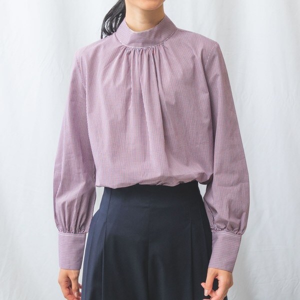 ナラカミーチェ（NARACAMICIE）/マイクロチェックスタンドカラーブラウス