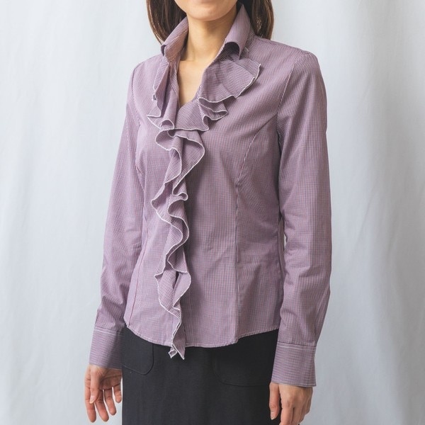 ナラカミーチェ（NARACAMICIE）/マイクロチェック襟付きフリルシャツ